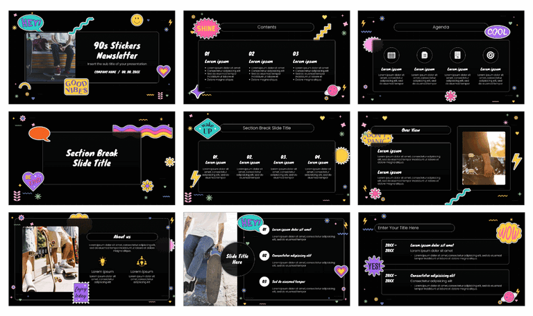 90s Stickers Newsletter Free Google Slides PowerPoint Templates