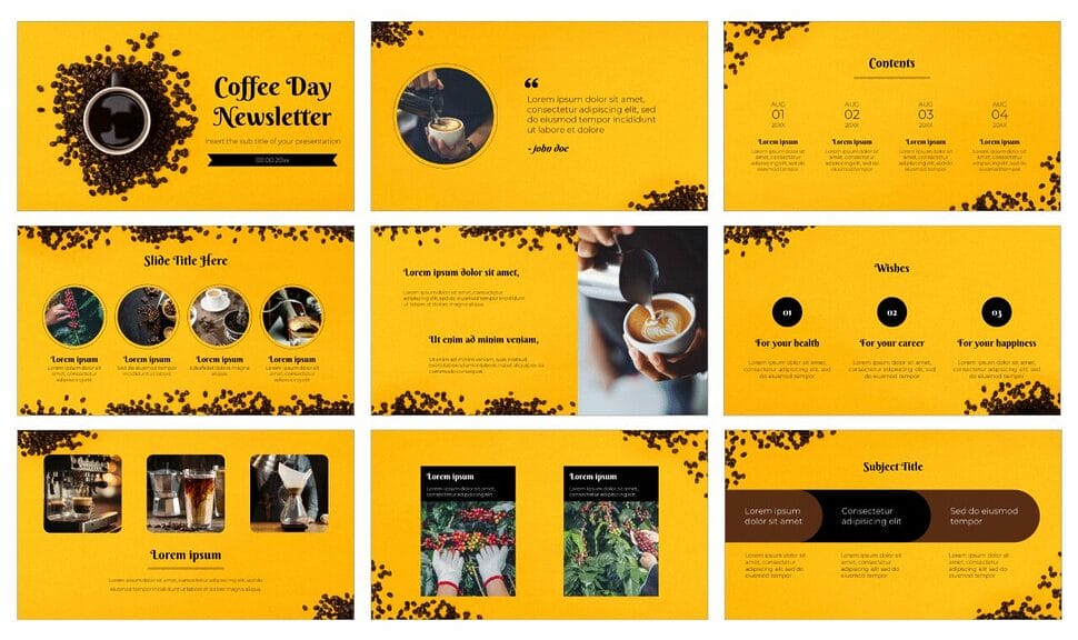 Coffee Day Newsletter Google Slides Theme PowerPoint Template