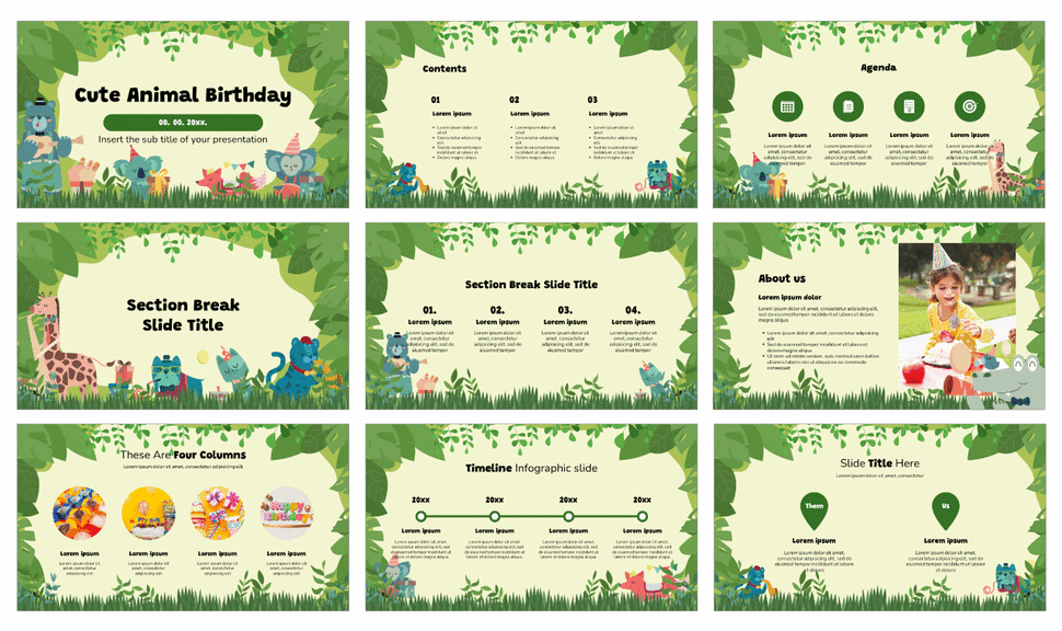 Cute Animal Birthday Invitation Google Slides PowerPoint Template