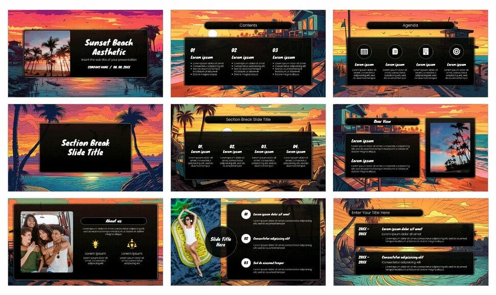 Sunset Beach Aesthetic Free Google Slides PowerPoint Templates