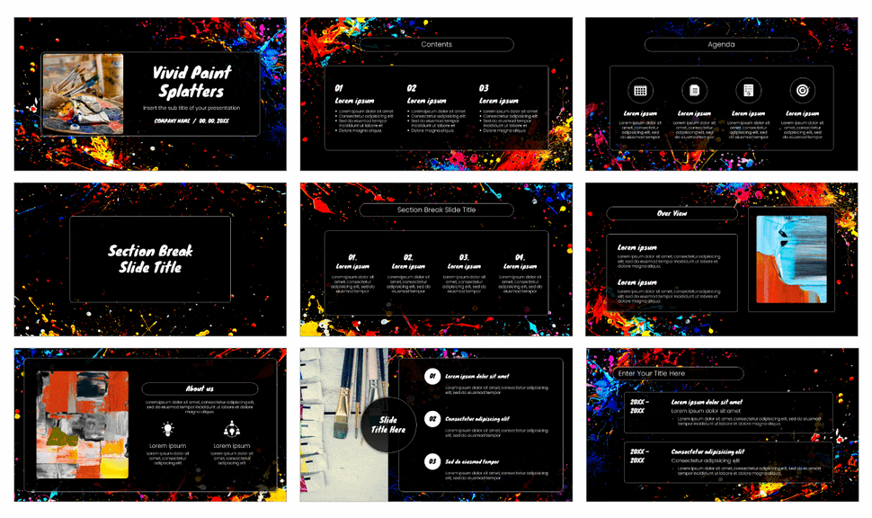 Vivid Paint Splatters Google Slides Themes PowerPoint Templates