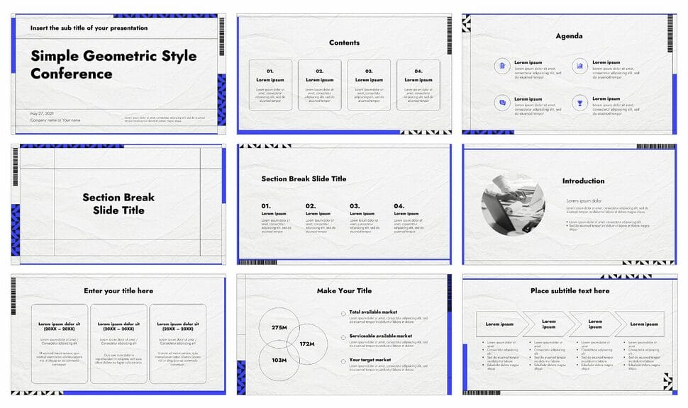 Simple Geometric Style Conference Google Slides PPT Templates