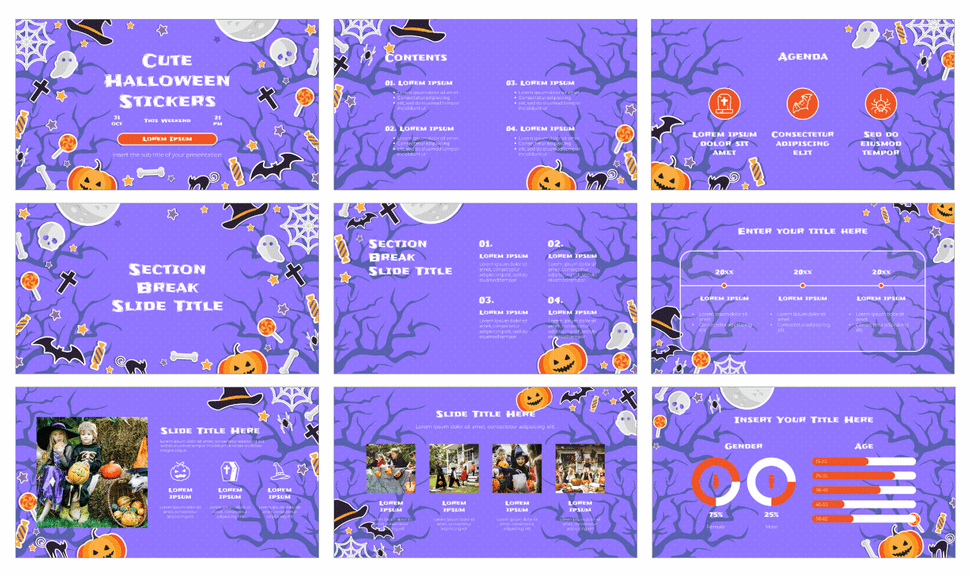 Cute Halloween Stickers Free Google Slides PowerPoint Templates