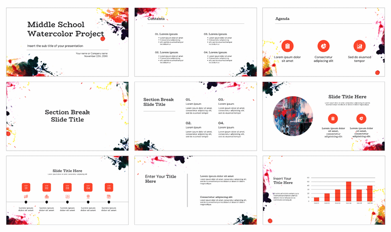 Middle School Watercolor Project Google Slides PPT Templates