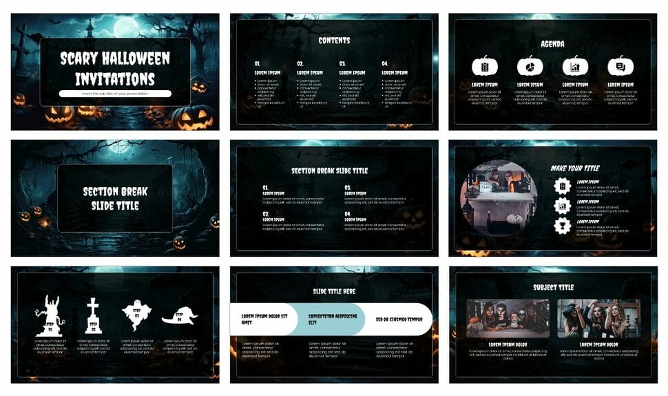 Scary Halloween Invitations Google Slides PowerPoint Templates