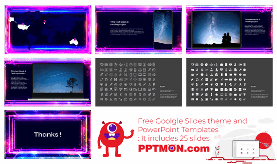 New Year Neon Party Google Slides Theme PowerPoint Templates