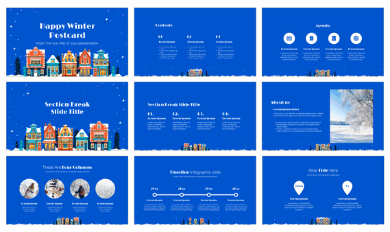 Happy Winter Postcard Google Slides Theme PowerPoint Template
