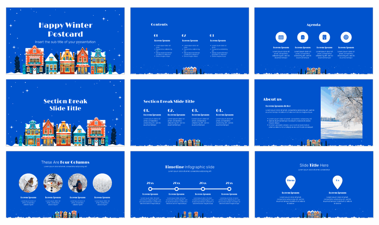 Happy Winter Postcard Google Slides Theme PowerPoint Template