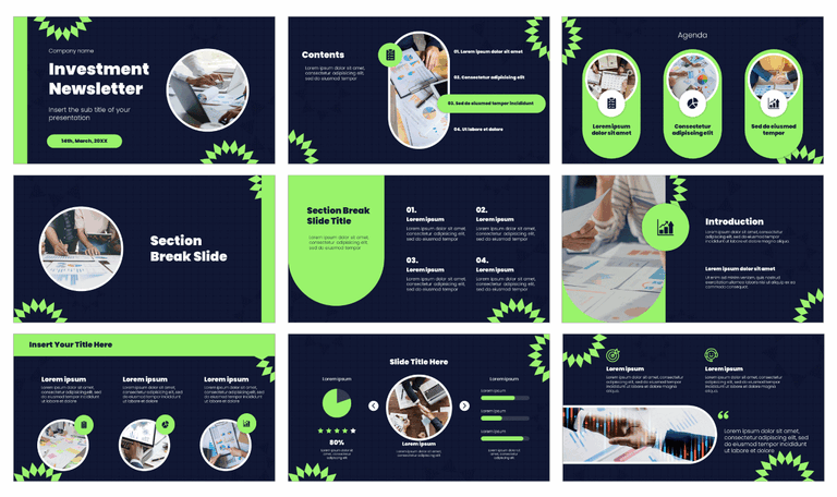 Investment Newsletter Presentation Templates - Google Slides PPT