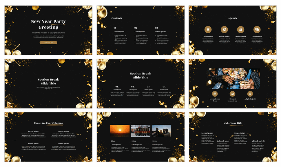 New Year Party Greeting Free Google Slides PowerPoint Template