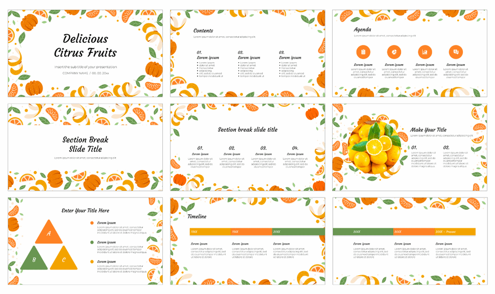Delicious Citrus Fruits Google Slides Theme PowerPoint Template