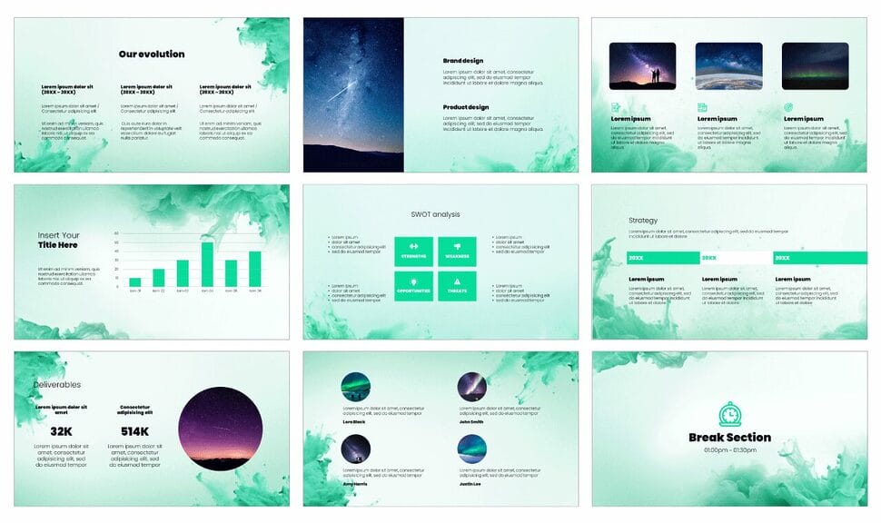 Mint Green Water Splash Free Google Slides PowerPoint Template