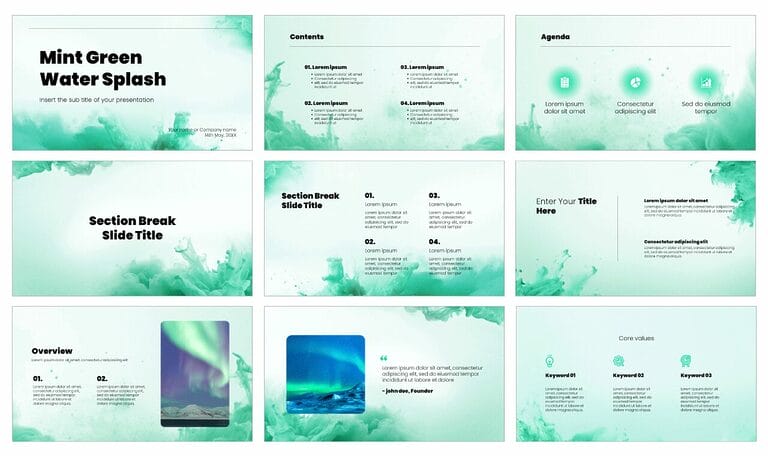 Mint Green Water Splash Free Google Slides PowerPoint Template