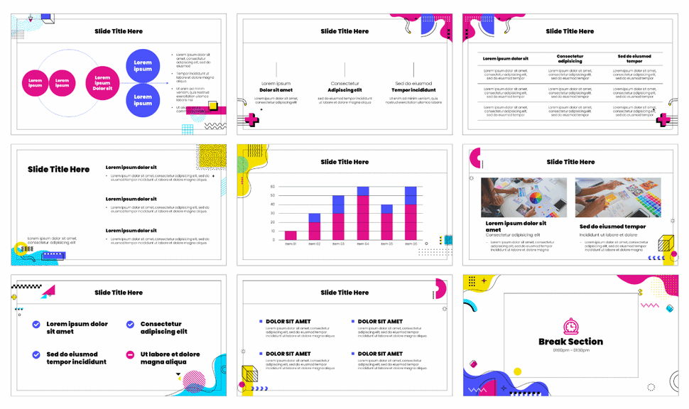 Colorful Memphis Shapes Google Slides PowerPoint Templates