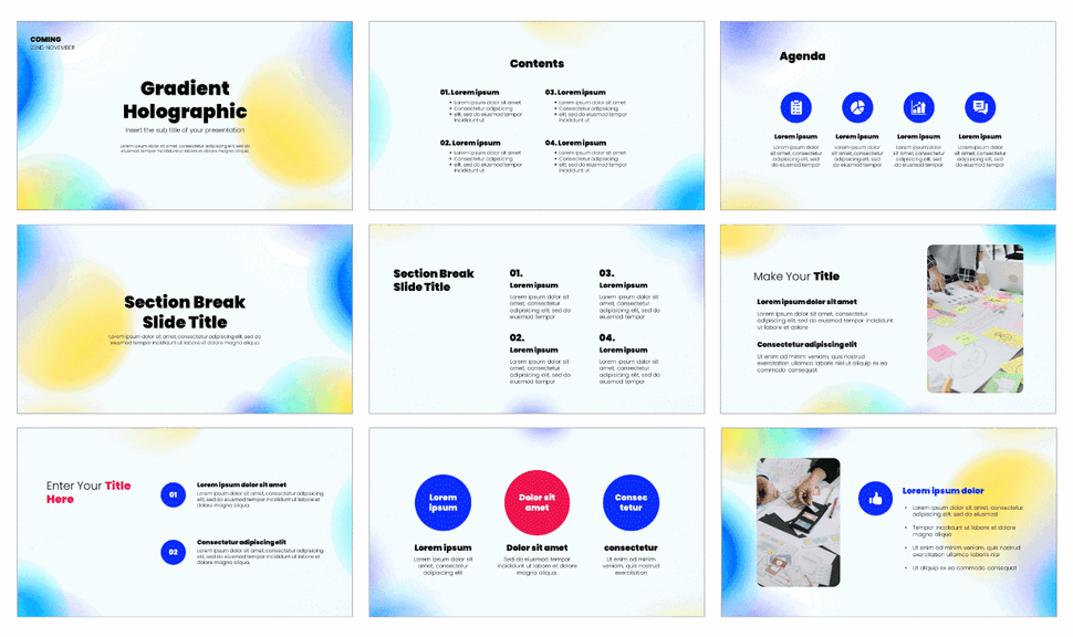 Gradient Holographic Google Slides Theme PowerPoint Template