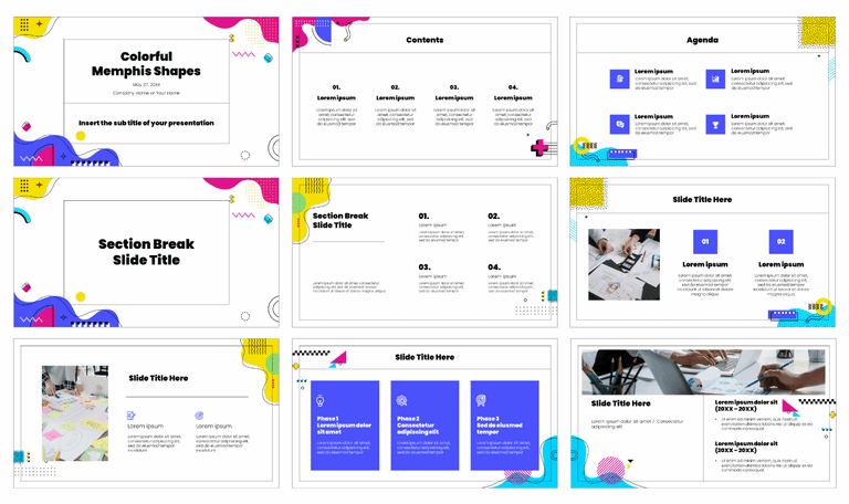 Colorful Memphis Shapes Google Slides PowerPoint Templates