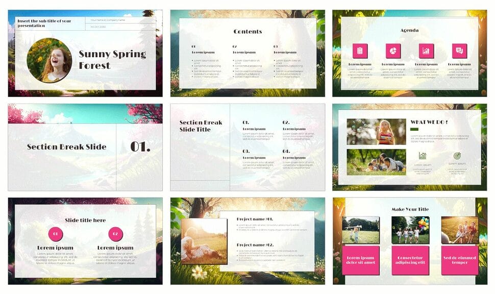 Sunny Spring Forest Google Slides Themes PowerPoint Templates