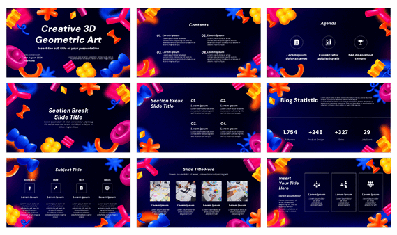 Creative 3D Geometric Art Google Slides PowerPoint Templates