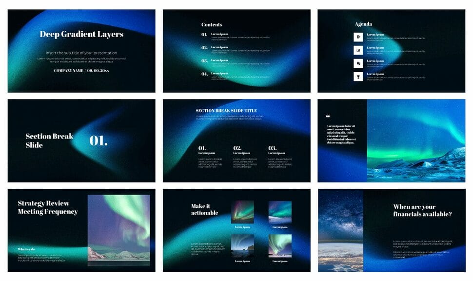 Deep Gradient Layers Google Slides Theme PowerPoint Templates