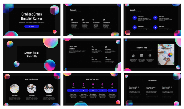 Gradient Grainy Brutalist Canvas Google Slides PPT Templates