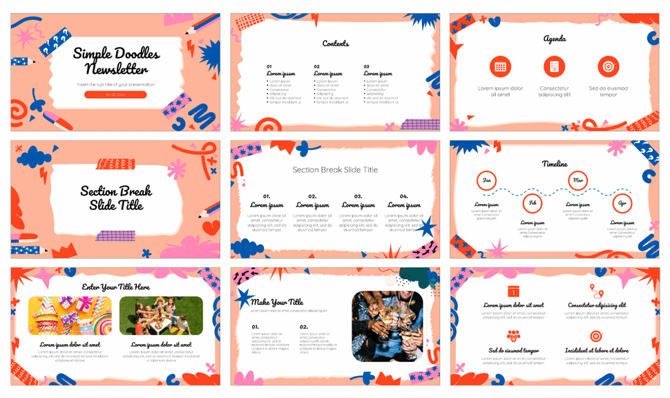 Simple Doodles Newsletter Google Slides PowerPoint Templates