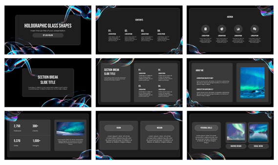 Holographic Glass Shapes Google Slides PowerPoint Templates