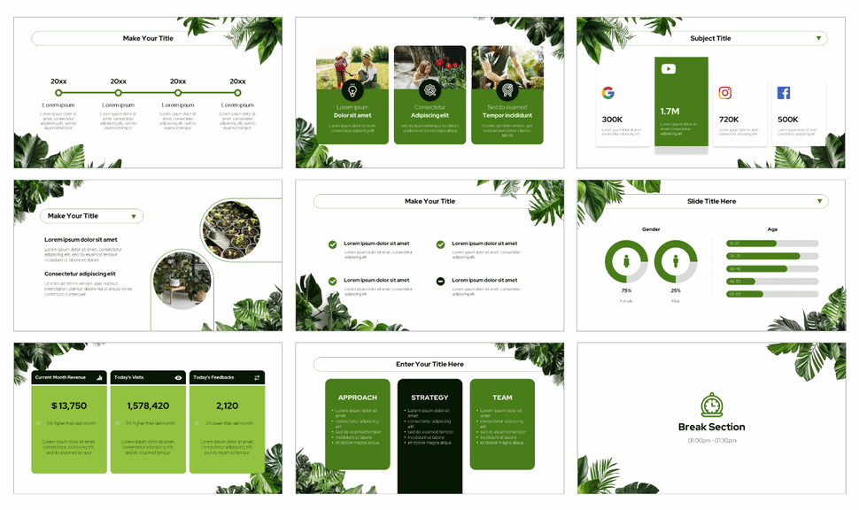 Tropical Leaves Foliage Plant Google Slides PowerPoint Templates