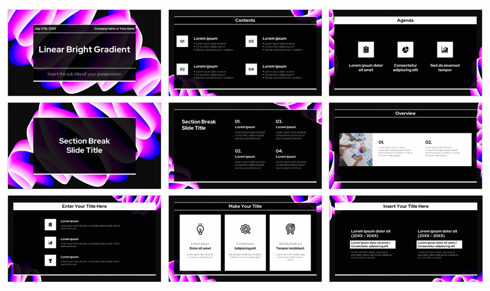 Linear Bright Gradient Google Slides Theme PowerPoint Templates