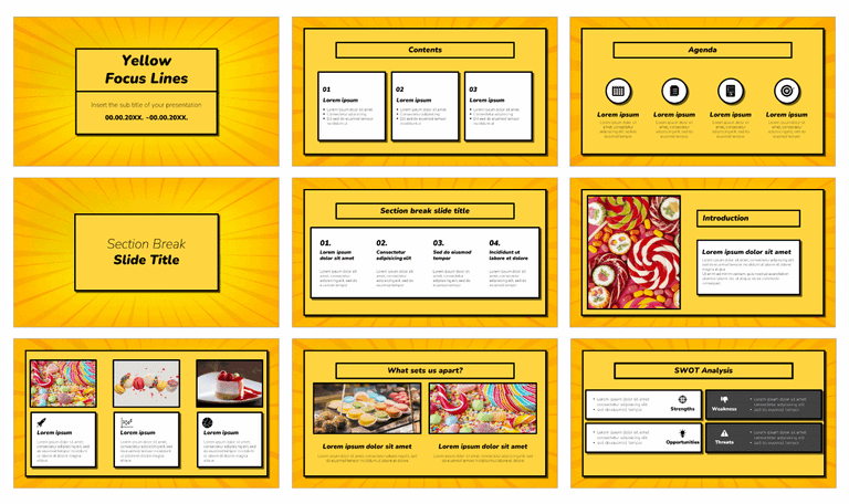 Yellow Focus Lines Google Slides Themes PowerPoint Templates