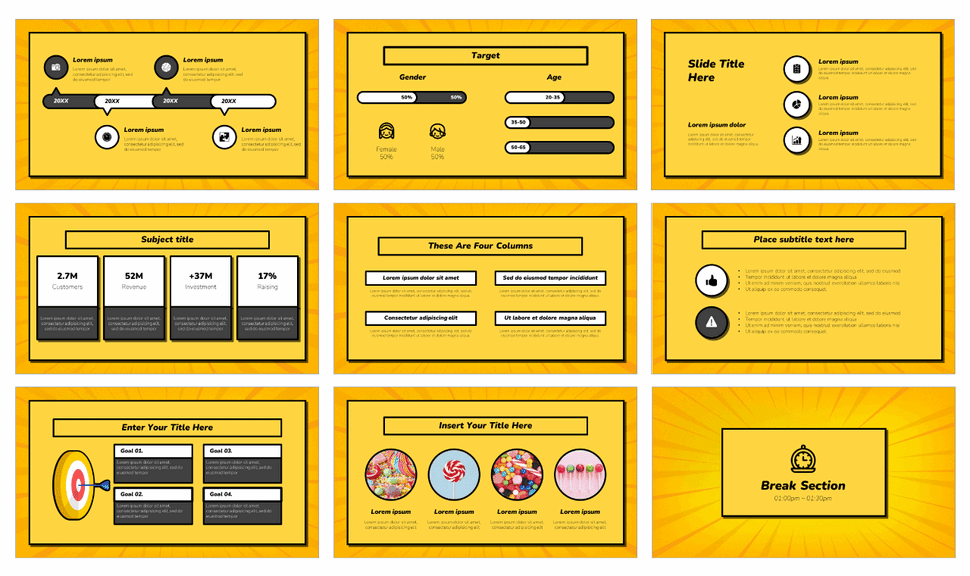 Yellow Focus Lines Google Slides Themes PowerPoint Templates