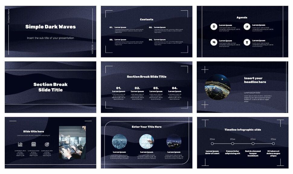 Simple Dark Waves Google Slides Themes PowerPoint Templates