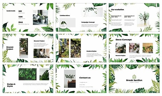 Tropical Green Leaves Google Slides Theme PowerPoint Template