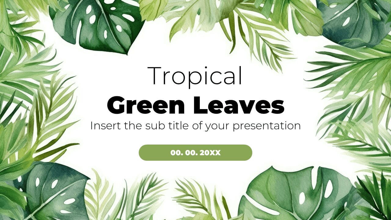 Tropical Green Leaves Google Slides Theme PowerPoint Template