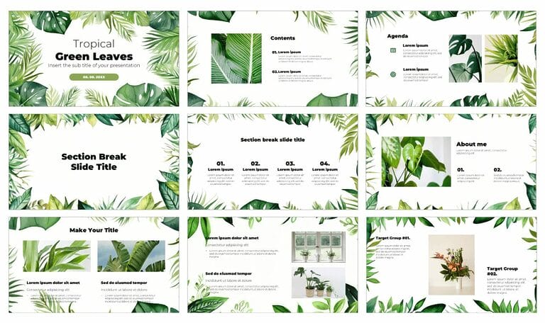 Tropical Green Leaves Google Slides Theme PowerPoint Template