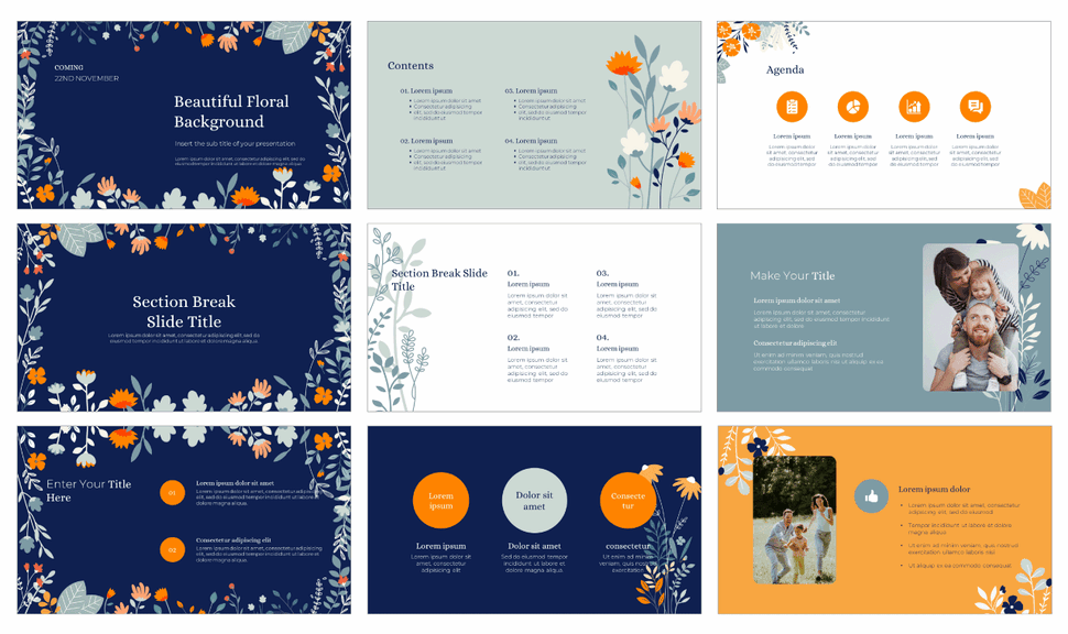 Beautiful Floral Background Google Slides PowerPoint Templates