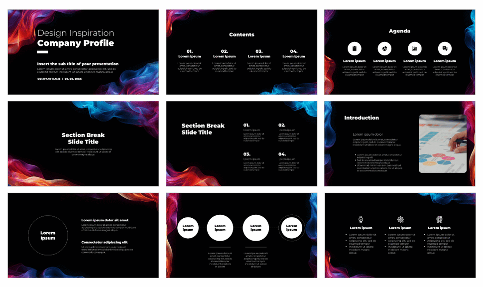 Design Inspiration Company Profile Google Slides PPT Templates