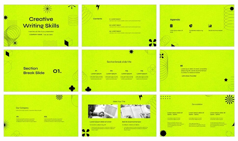 Creative Writing Skills Google Slides Theme PowerPoint Templates