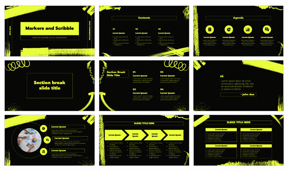 Markers and Scribble Google Slides Theme PowerPoint Templates