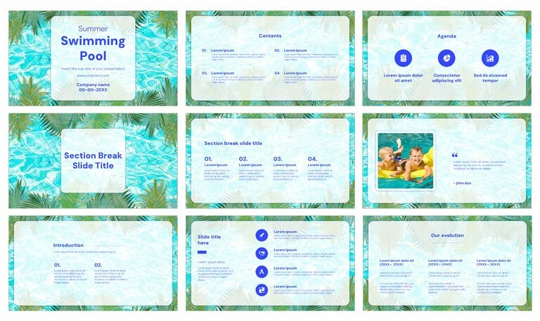 Summer Swimming Pool Google Slides PowerPoint Templates