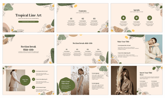 Tropical Line Art Free Google Slides Theme PowerPoint Templates