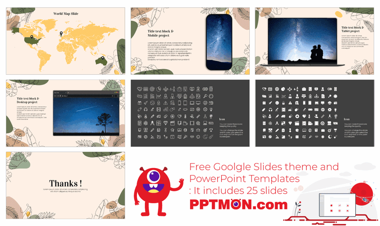 Tropical Line Art Free Google Slides Theme PowerPoint Templates