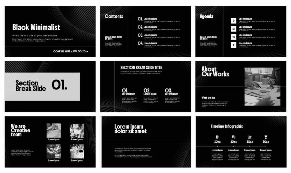 Black Minimalist Presentation Templates - Google Slide PowerPoint