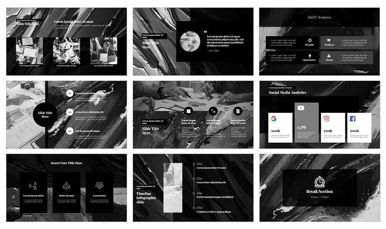 Rough of Black and White Google Slides PowerPoint Templates