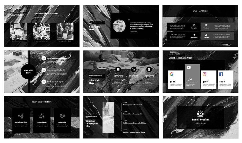 Rough of Black and White Google Slides PowerPoint Templates