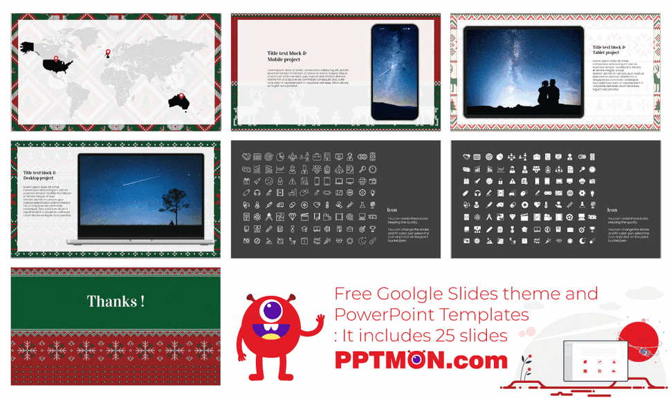 Christmas Knitted Pattern Google Slides PowerPoint Templates