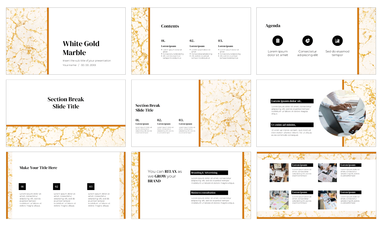 White Gold Marble Google Slides Themes PowerPoint Templates