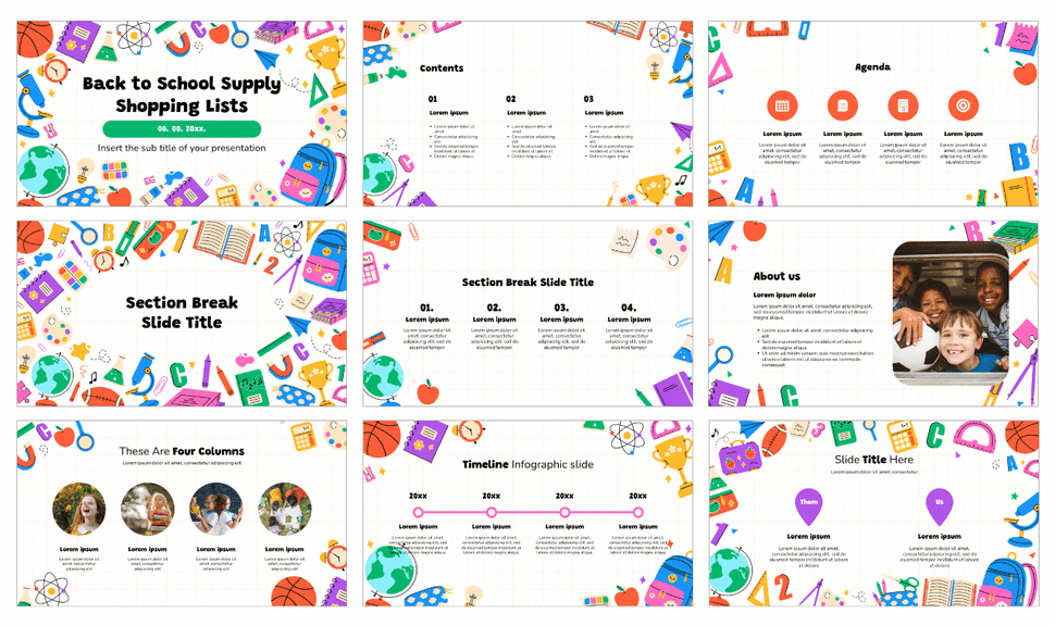 Back to School Supply Shopping Lists Google Slides PPT Template