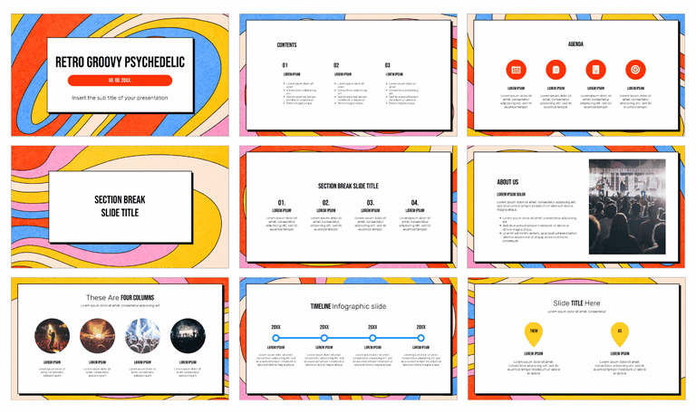 Retro Groovy Psychedelic Google Slides PowerPoint Templates