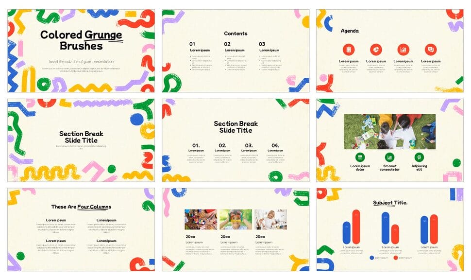 Colored Grunge Brushes Free Google Slides PowerPoint Template