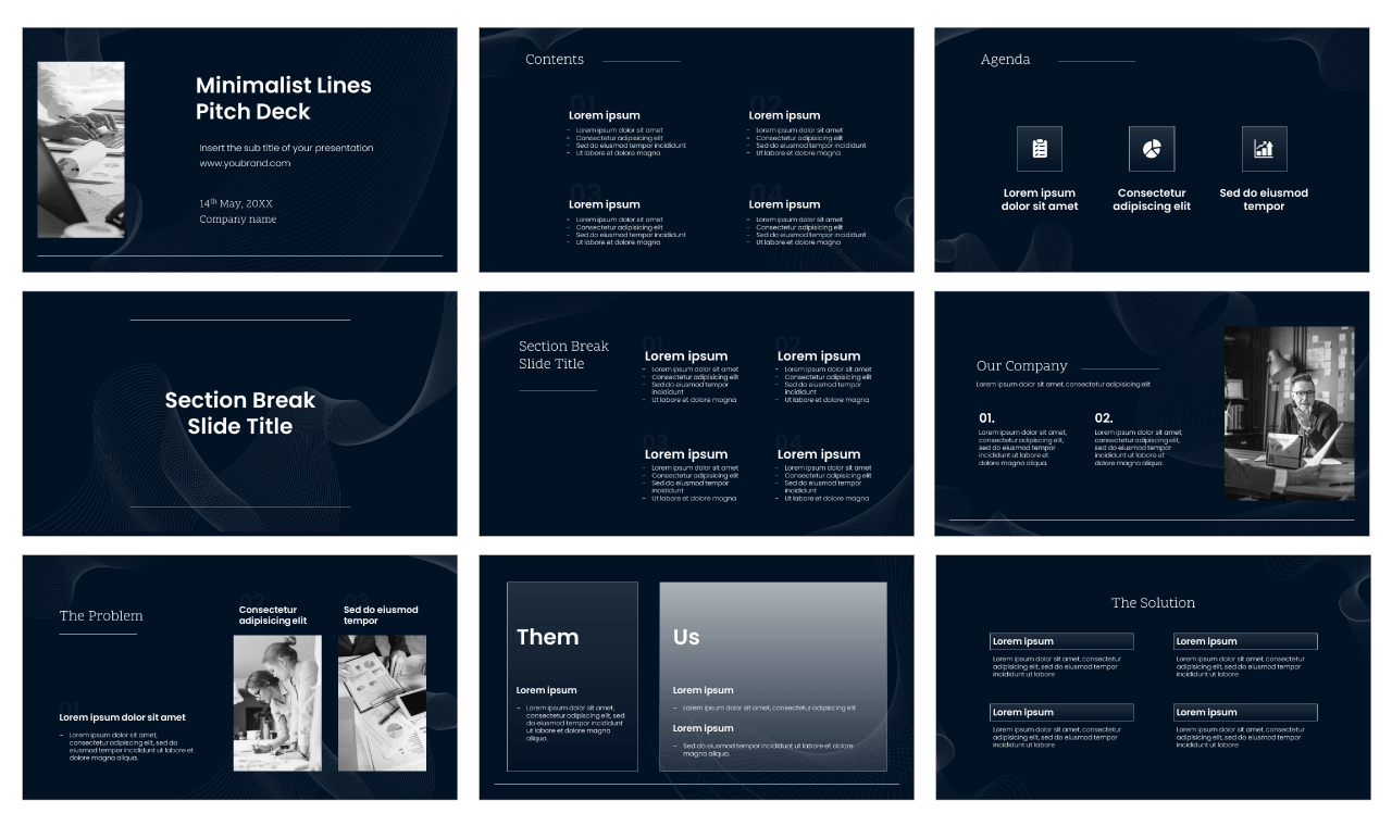 Minimalist Lines Pitch Deck Google Slides PowerPoint Templates